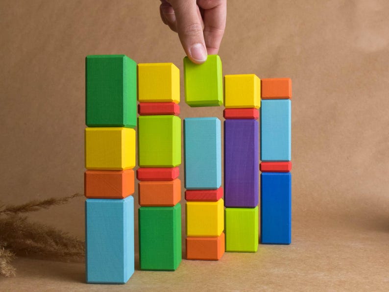 Stepped Counting Blocks Set Colored Wooden Blocks in Storage Tray ...