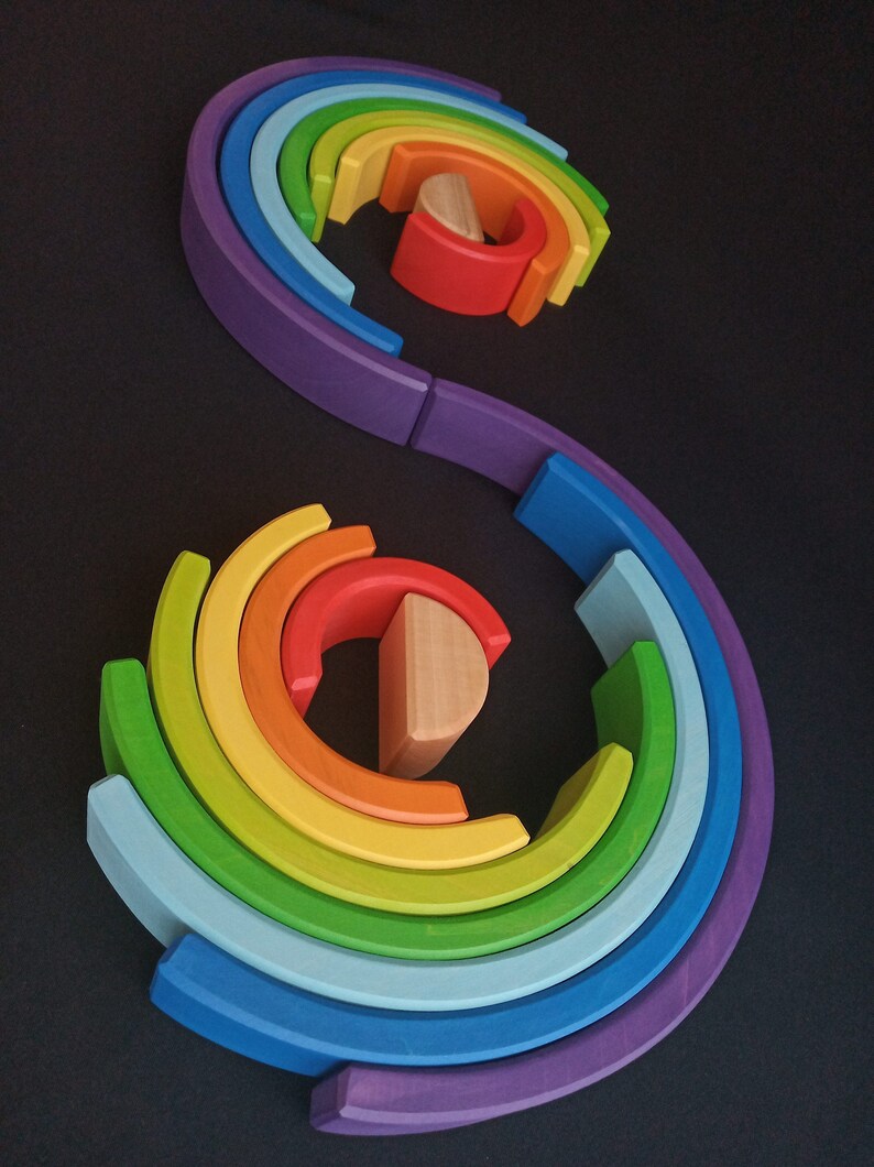 Wooden Rainbow Stacking Toy Large 9 Piece Montessori Rainbow | Etsy