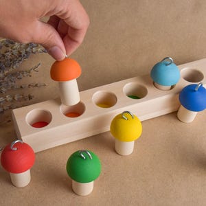 Wooden Balance Color Sorting Toy Mushrooms on Fishing Rod Montessori ...