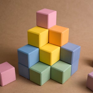 Wood Baby Square Building Pastel Blocks Toy Set, Montessori Baby Toys ...
