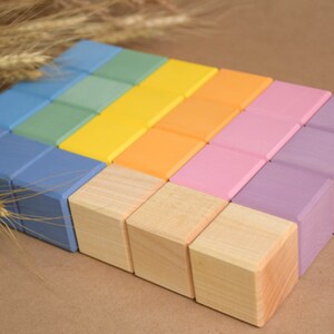 Wood Baby Square Building Pastel Blocks Toy Set, Montessori Baby Toys ...