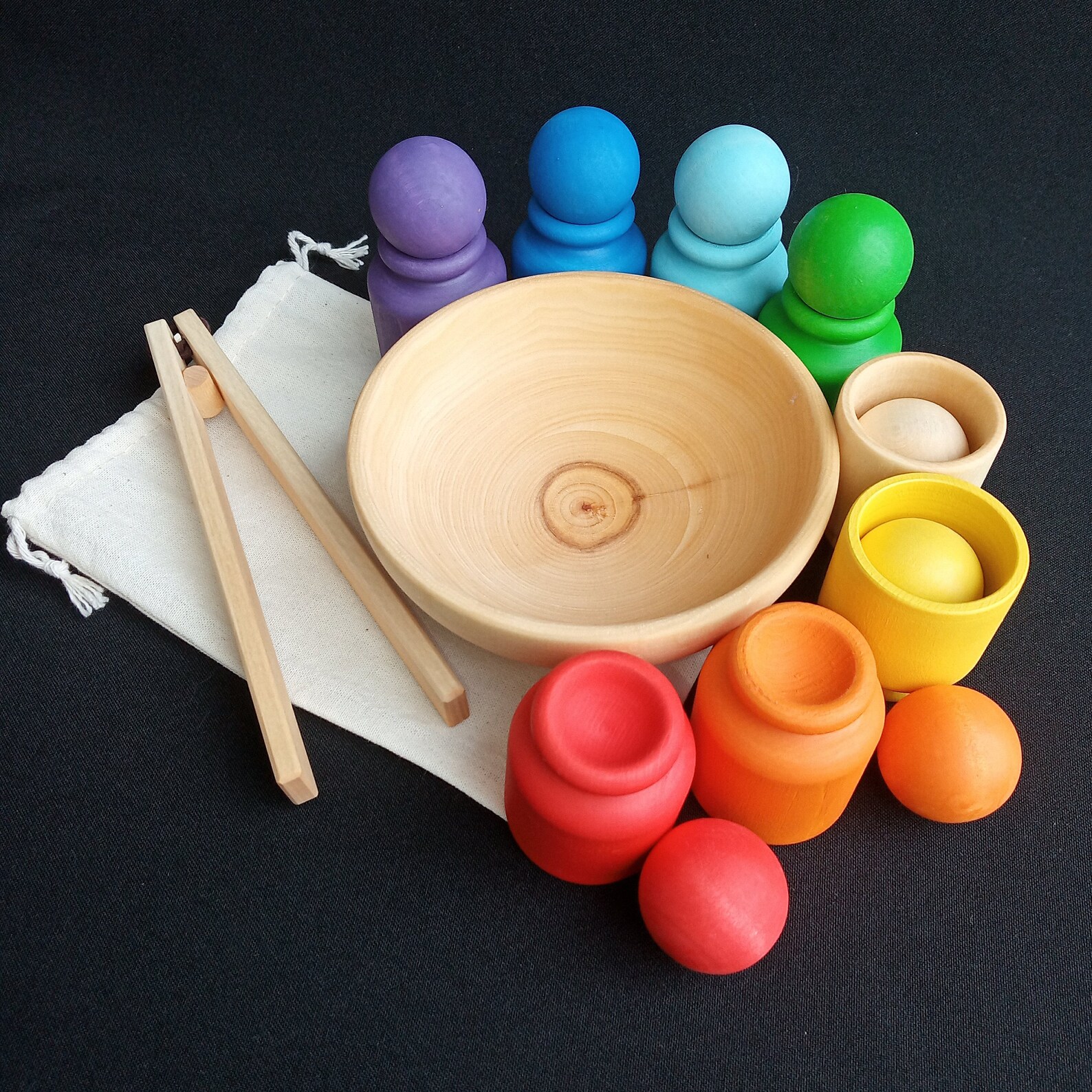 Color Sorting Wooden Rainbow Toy Cups and Balls Rainbow | Etsy