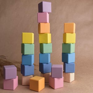 Pastel Rainbow Wooden Blocks Building Toy Colored Square Cubes ...