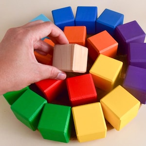 Wood Baby Square Building Rainbow Blocks Toy Set, Montessori Baby Toys ...