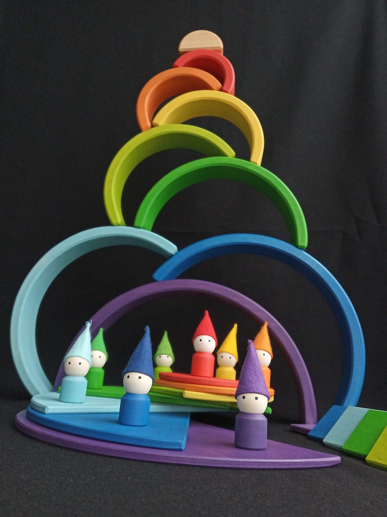 Wooden Rainbow Stacking Toy Large 9 Piece Montessori Rainbow | Etsy