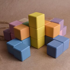 Pastel Rainbow Wooden Blocks Building Toy Colored Square Cubes ...