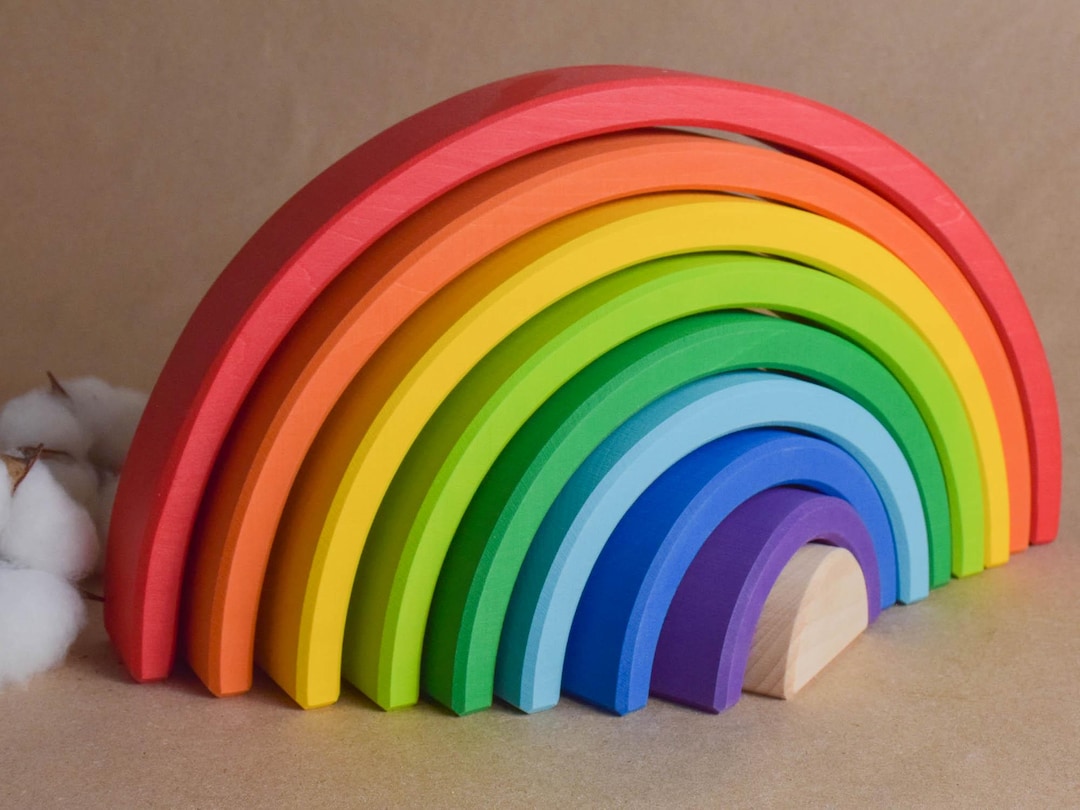 Montessori Rainbow Stacker Toy Large 9 Pcs, Wooden Rainbow Stacking Toy ...