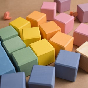 Wood Baby Square Building Pastel Blocks Toy Set Montessori - Etsy