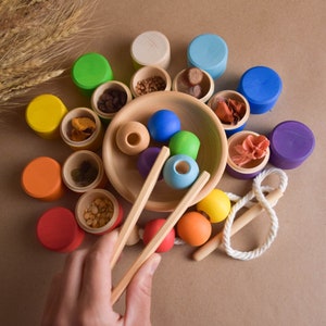 Color Sorting Wooden Rainbow Toy Cylinders and Balls Rainbow - Etsy