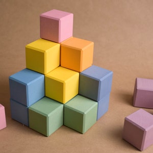 Wood Baby Square Building Pastel Blocks Toy Set Montessori - Etsy