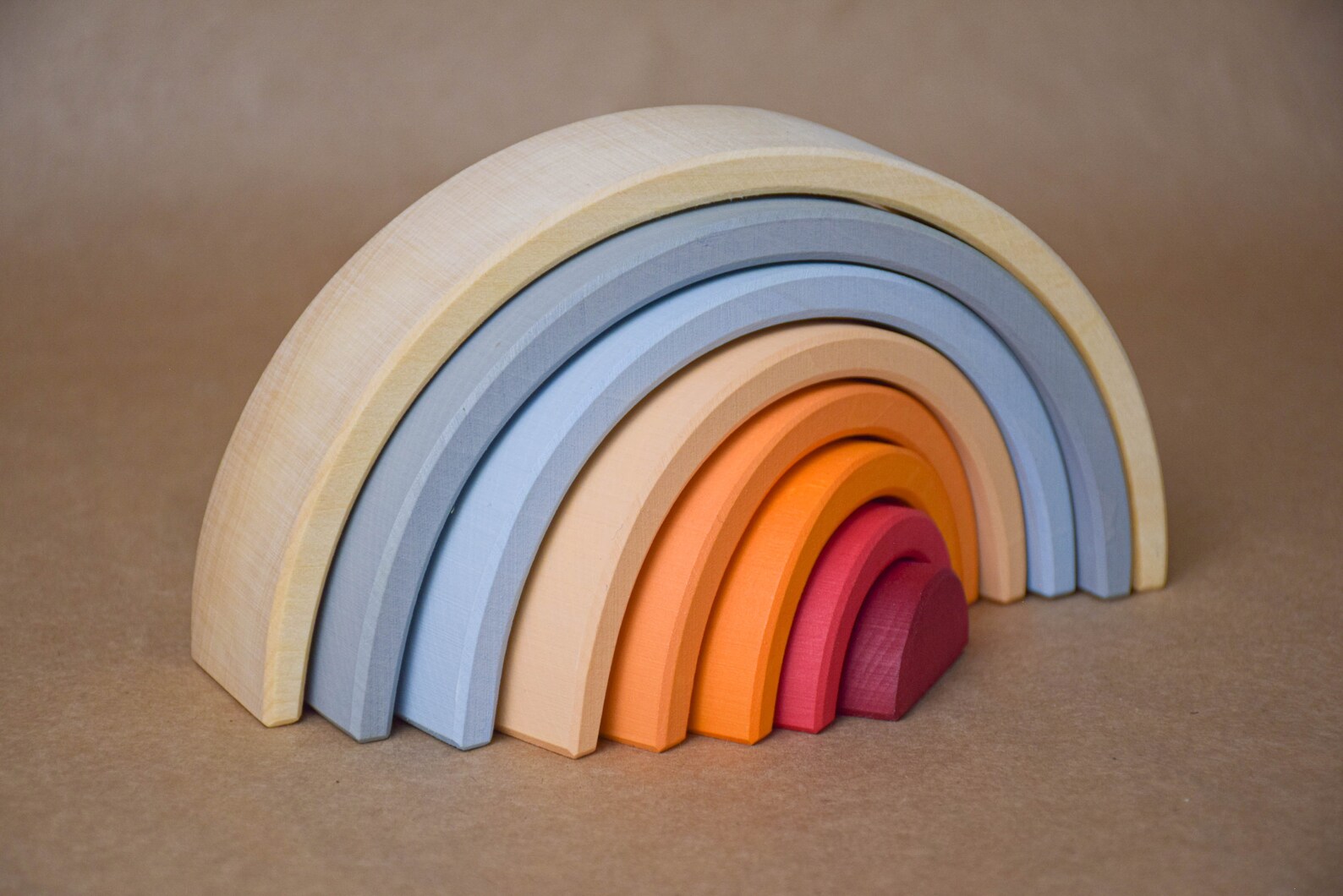 Wooden Neutral Rainbow Stacking Toy Montessori Rainbow | Etsy