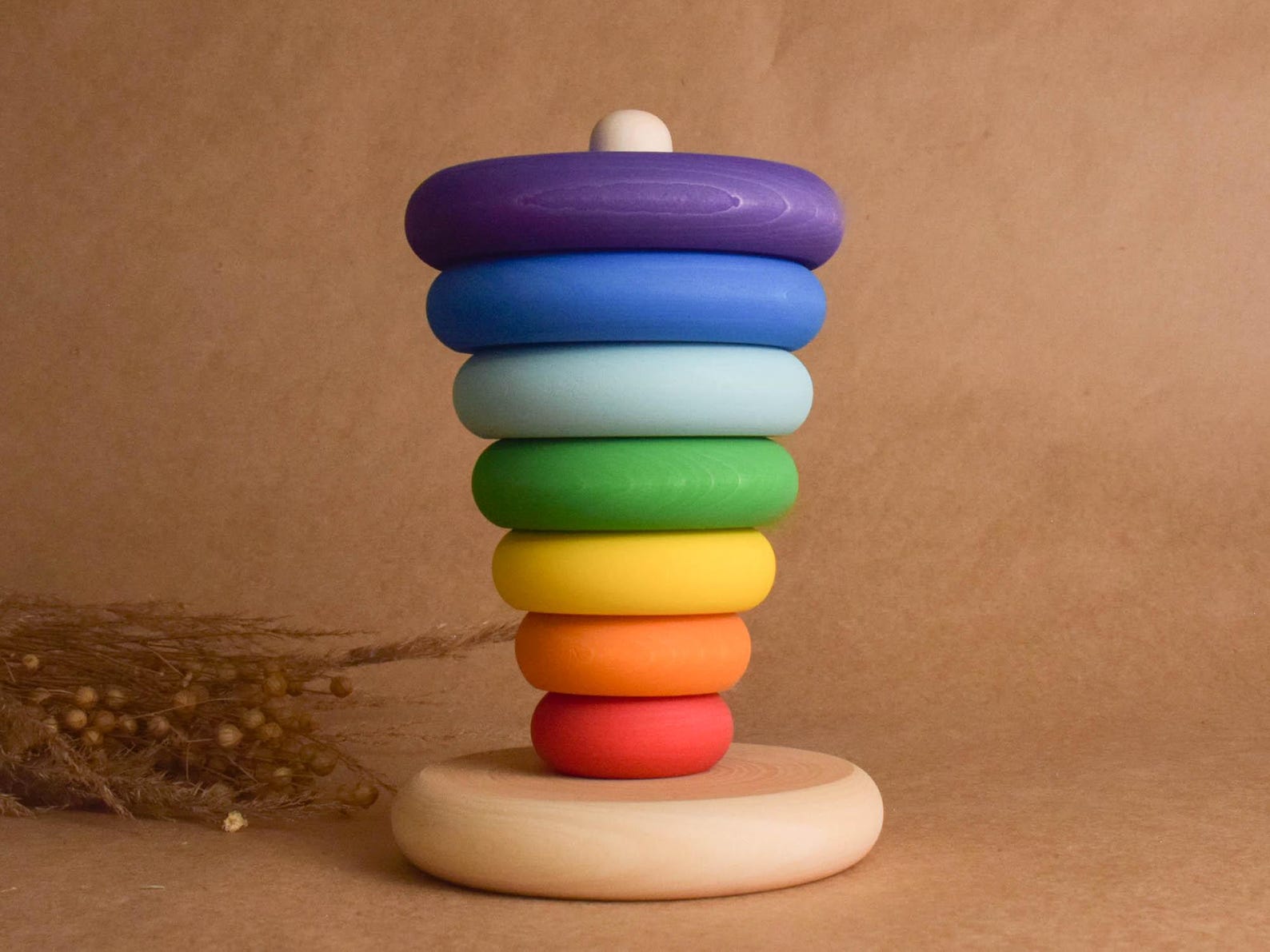 Wooden Ring Stacker Toy Rainbow Montessori Materials Learning ...