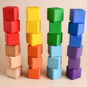 Wood Baby Square Building Rainbow Blocks Toy Set, Montessori Baby Toys ...