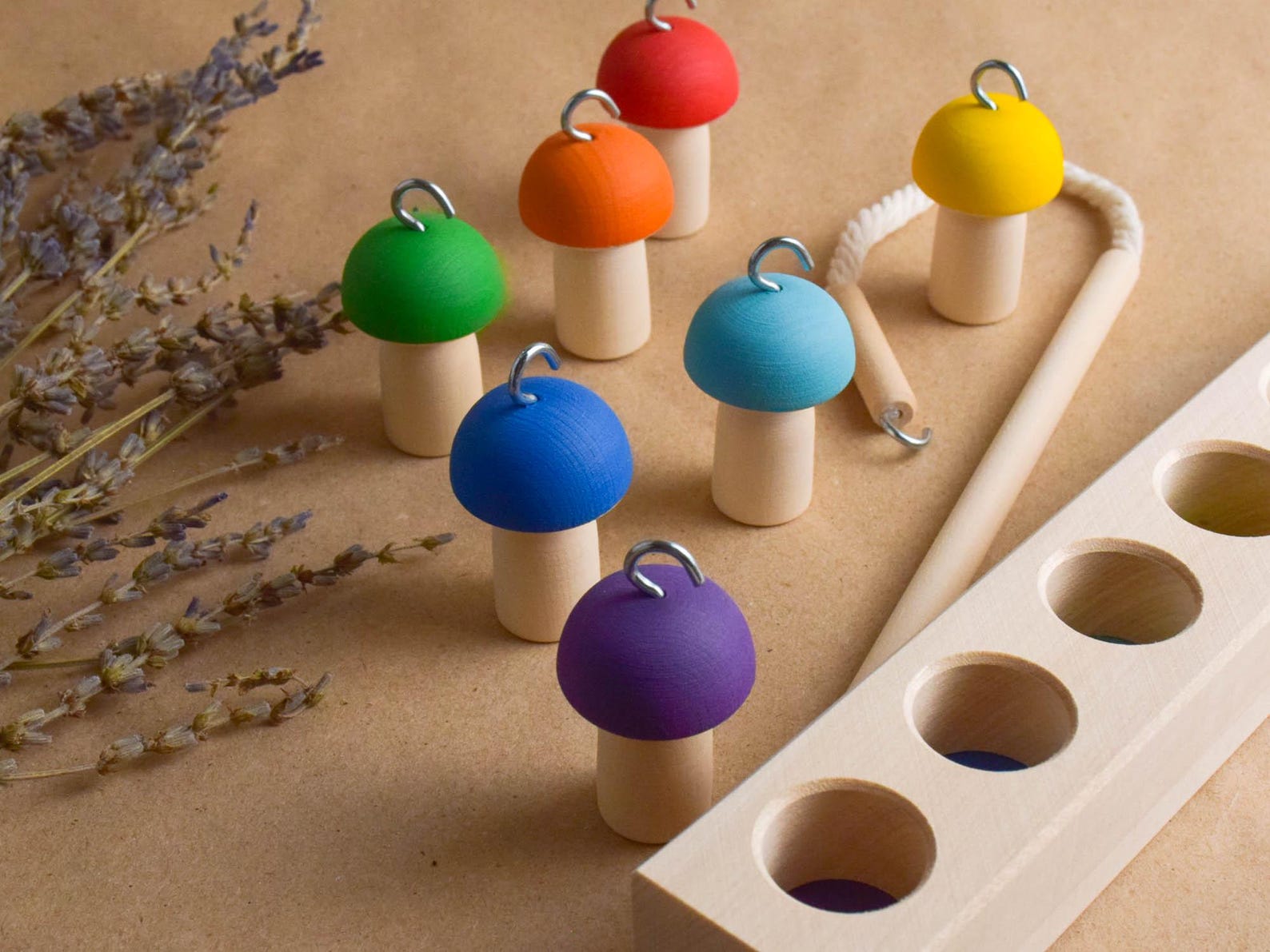 Wooden Balance Color Sorting Toy Mushrooms on Fishing Rod Montessori ...