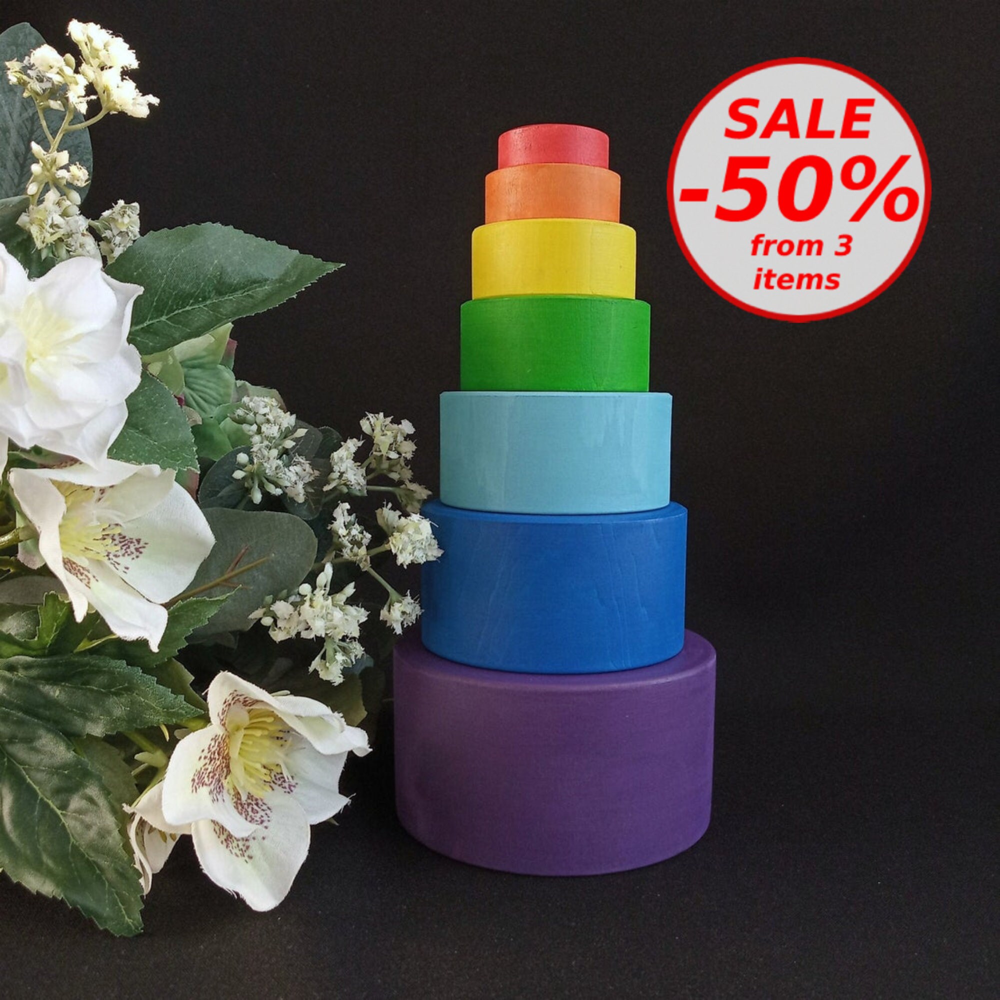 Color Sorting Rainbow Wooden Nesting Bowls Set Rainbow | Etsy