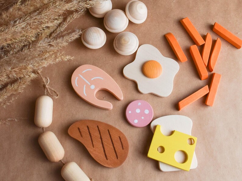 Wooden Play Food Toy Set for Dishes Tableware Kitchen Accessories ...