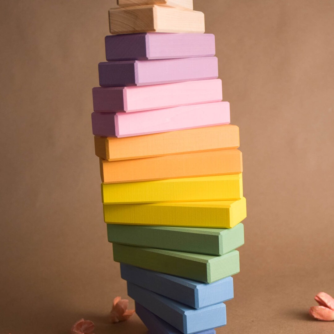 Wooden Bricks Toys Pastel Montessori Building Blocks Set for - Etsy
