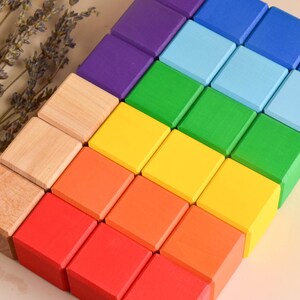 Wood Baby Square Building Rainbow Blocks Toy Set, Montessori Baby Toys ...