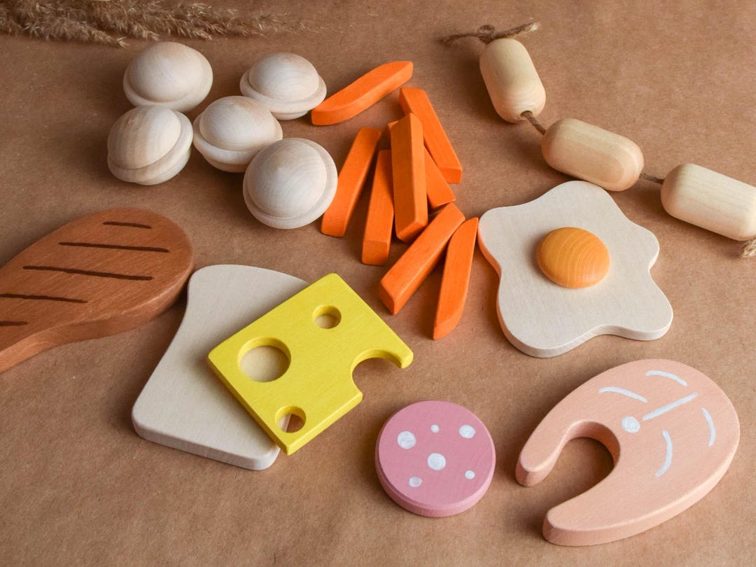 Wooden Play Food Toy Set for Dishes Tableware Kitchen Accessories ...