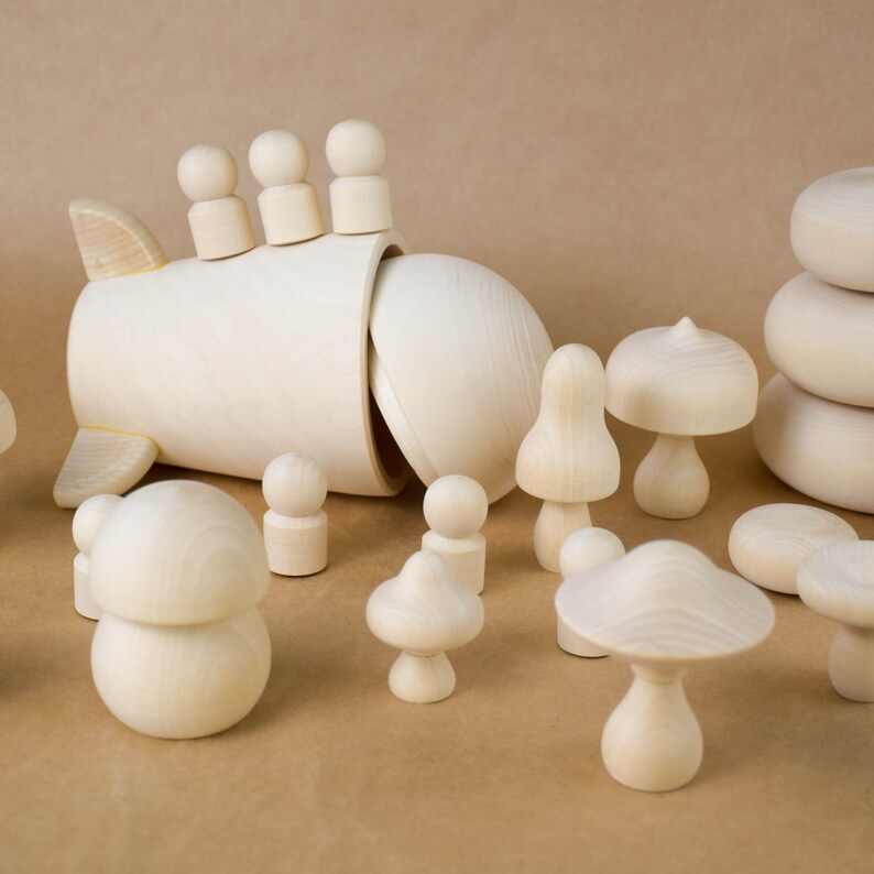 Wooden Rocket Toy & Alien Peg Dolls Set Stacker Toy Space | Etsy