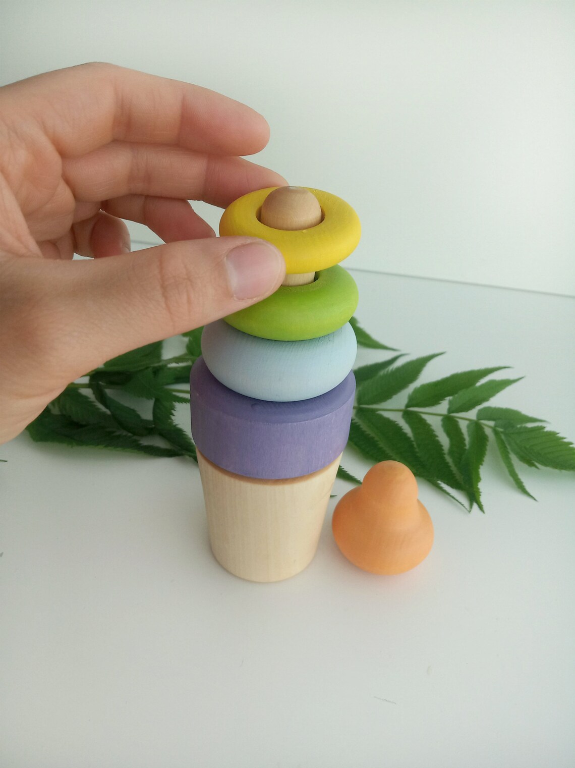 Wooden Ring Stacker Toy Ice Cream Montessori Rainbow Stacker | Etsy