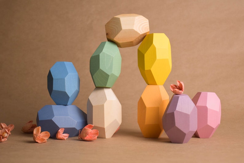 Wooden Stacking Rocks Pastel BIG Size Balancing Stones - Etsy