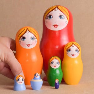 Matryoshka Rainbow Nesting Dolls 7 Pcs, Wooden Babushka, Montessori ...