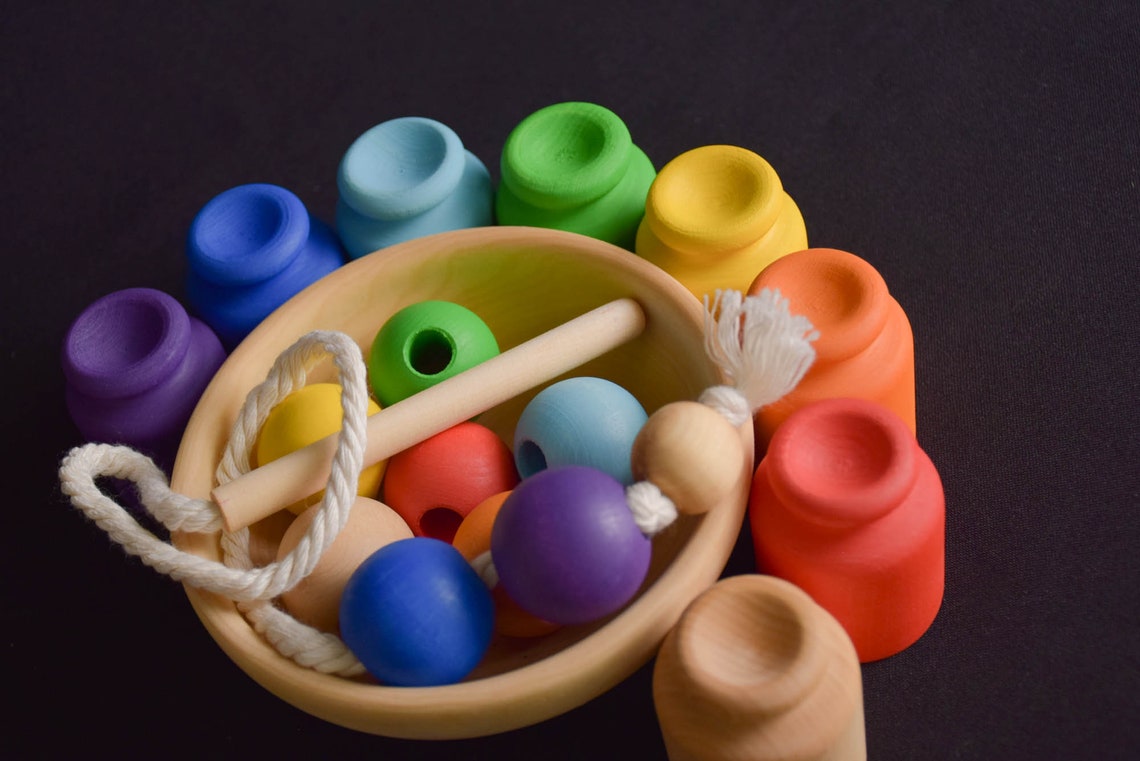 Color Sorting Wooden Rainbow Toy Cups and Balls Rainbow | Etsy