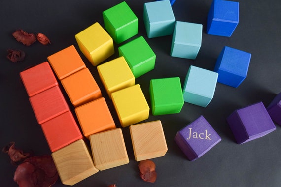 Wood Baby Square Building Rainbow Blocks Toy Set Montessori - Etsy
