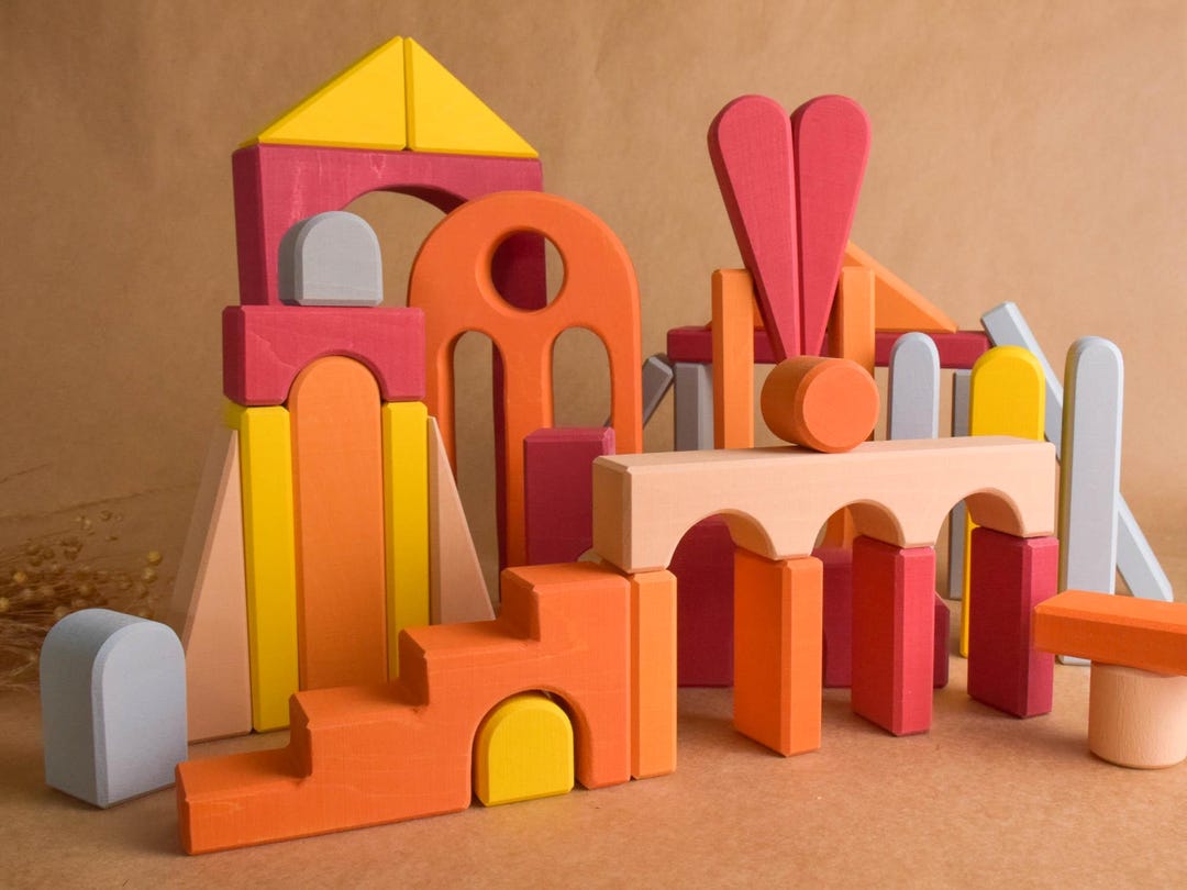 Building Set City Wooden Neutral Blocks Bricks Stacking Toy Unique ...