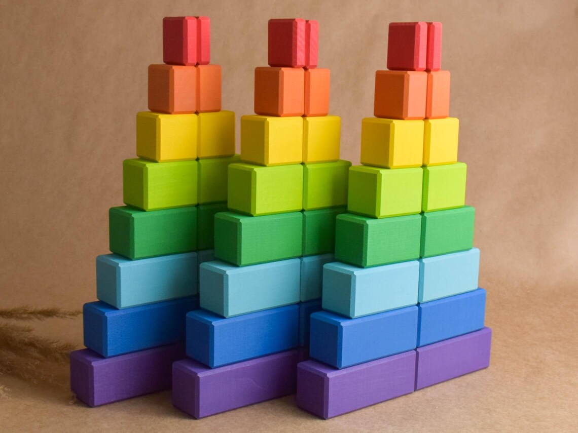 Stepped Counting Blocks Set Colored Wooden Blocks in Storage Tray ...