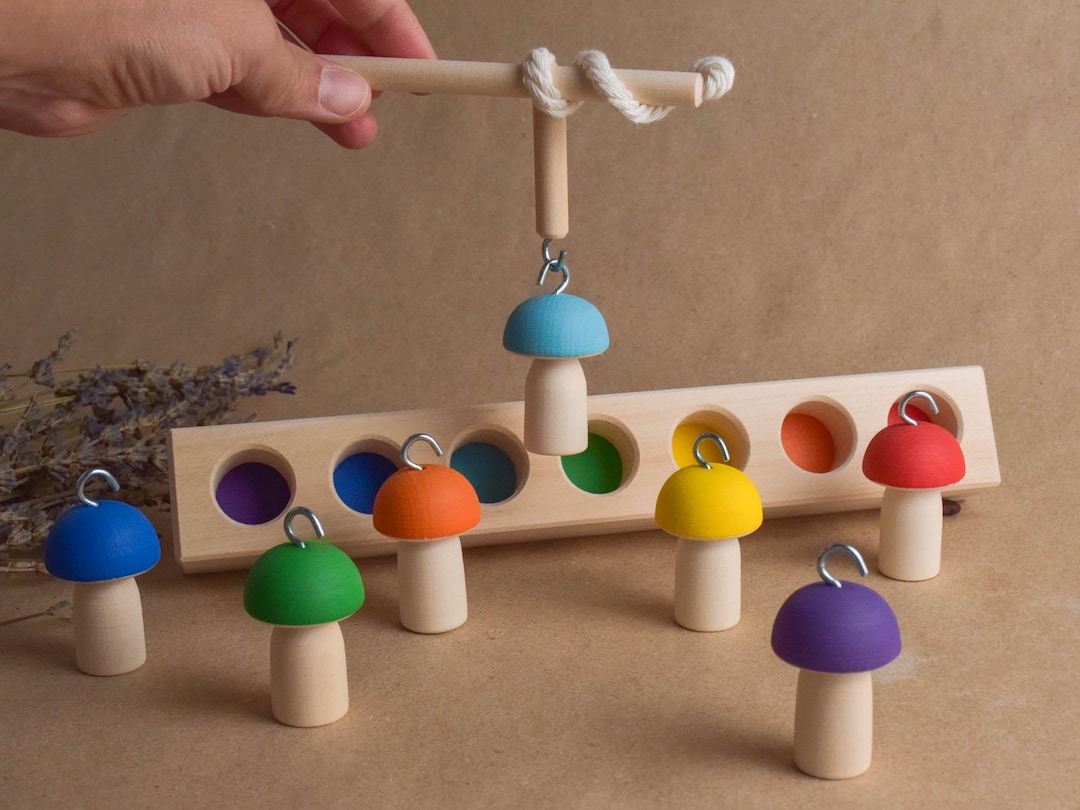 Wooden Balance Color Sorting Toy Mushrooms on Fishing Rod Montessori ...