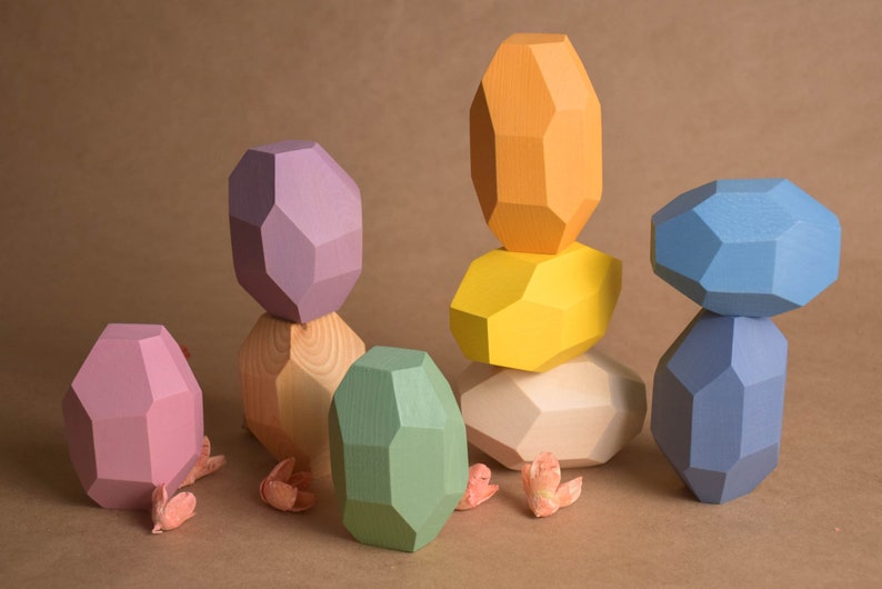 Wooden Stacking Rocks Pastel BIG Size Balancing Stones - Etsy