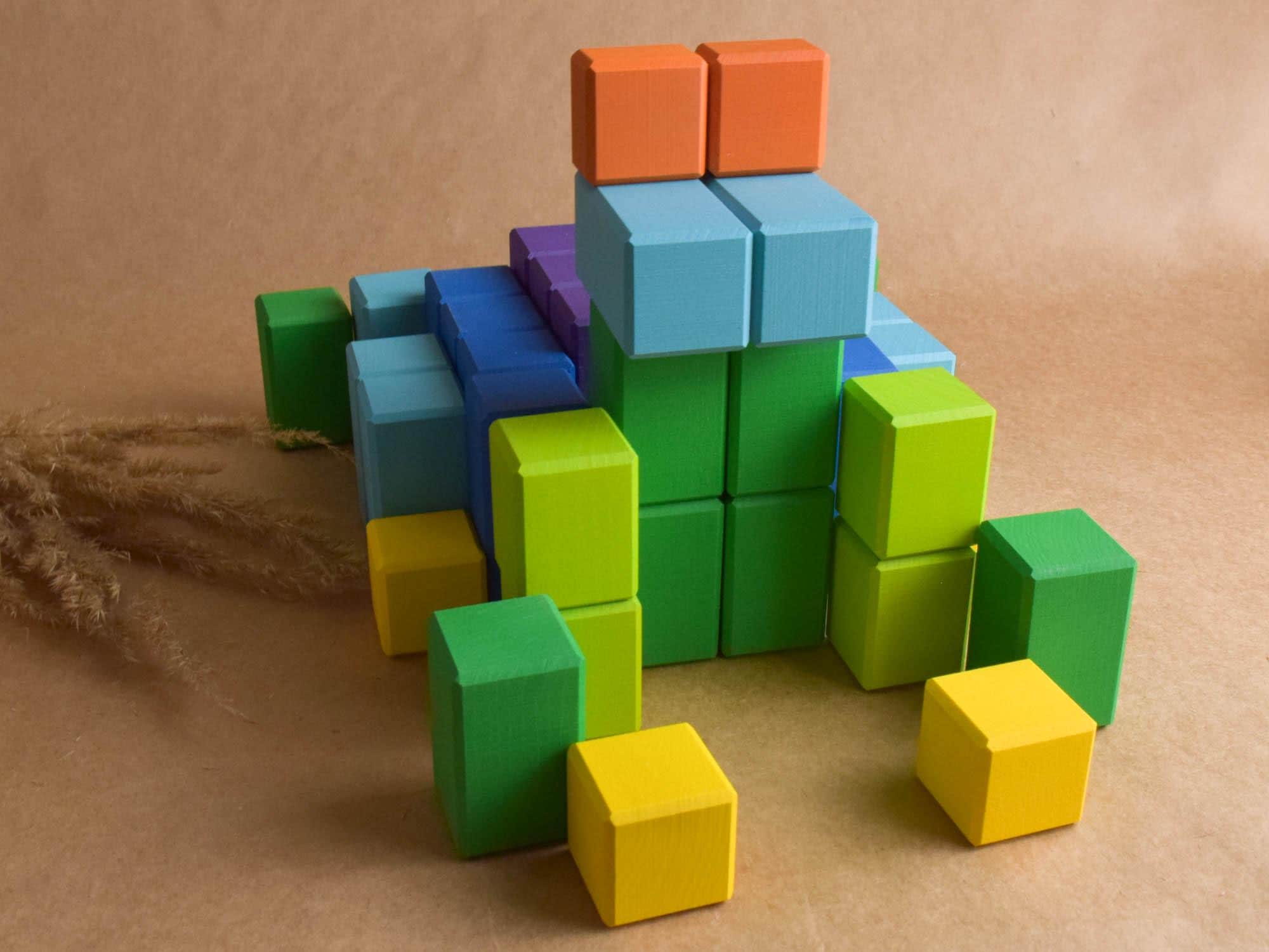 Stepped Counting Blocks Set Colored Wooden Blocks in Storage Tray ...