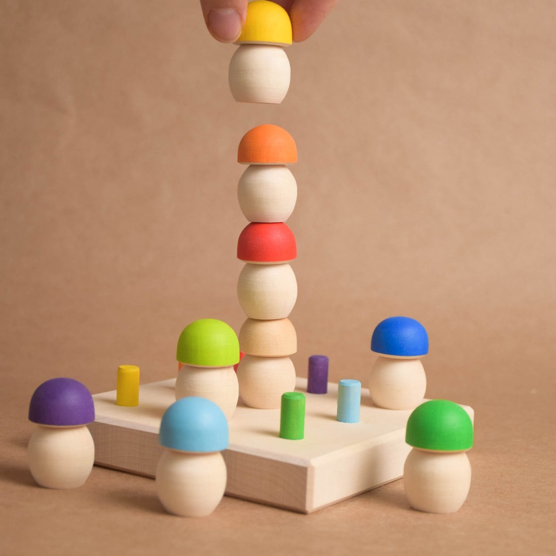 Wooden Color Sorting Toys for Toddlers Mushrooms on Geoboard Montessori ...