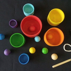 Wooden Nesting Bowls Set Color Sorting Rainbow Rainbow | Etsy