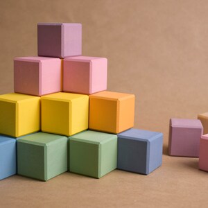 Wood Baby Square Building Pastel Blocks Toy Set Montessori - Etsy