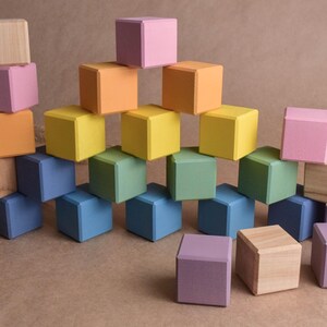 Pastel Rainbow Wooden Blocks Building Toy Colored Square Cubes ...