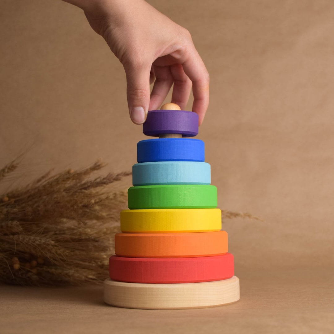 Wooden Ring Stacker Toy Rainbow Montessori Rainbow Stacker - Etsy