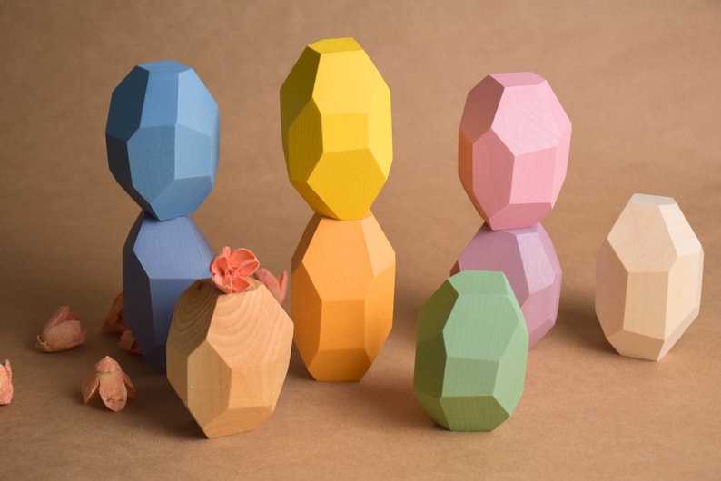 Wooden Stacking Rocks Pastel BIG Size Balancing Stones - Etsy