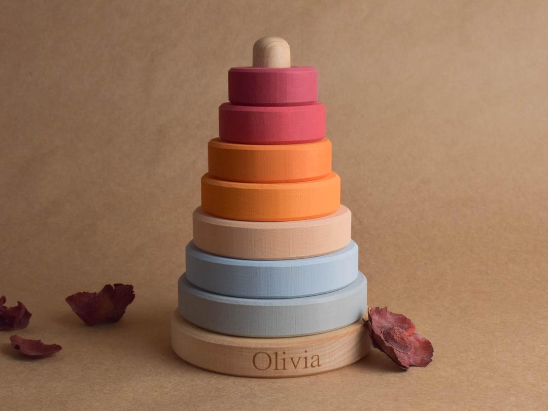 Personalized Wooden Rings Stacker Toy Neutral Baby Montessori Materials ...