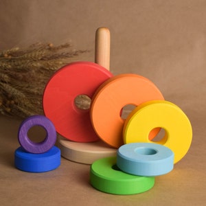 Wooden Ring Stacker Rainbow Montessori Sorter Color Toy Customized ...