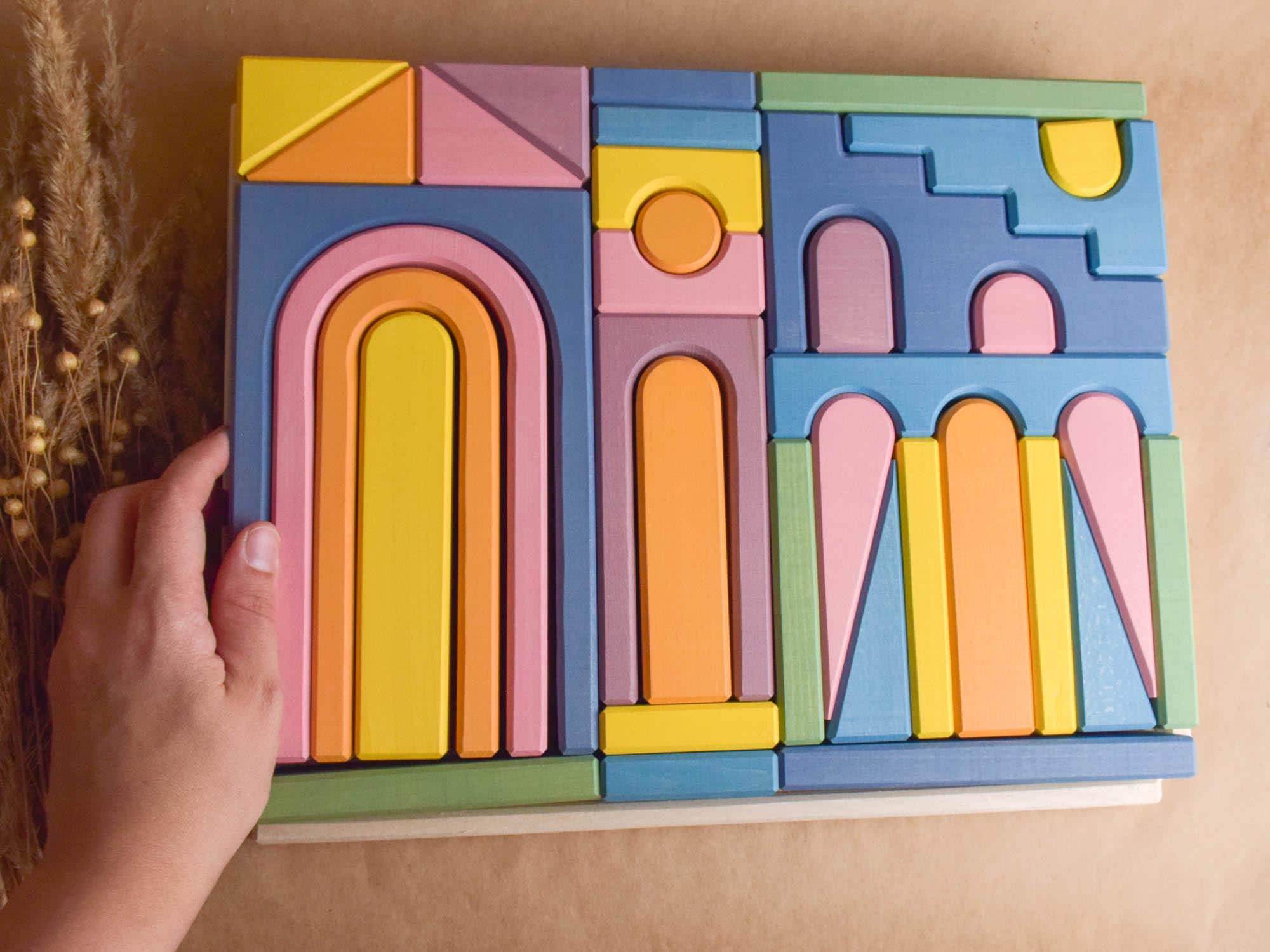 Pastel Wooden Building Set Baby Blocks Bricks Rainbow Stacking Toy ...