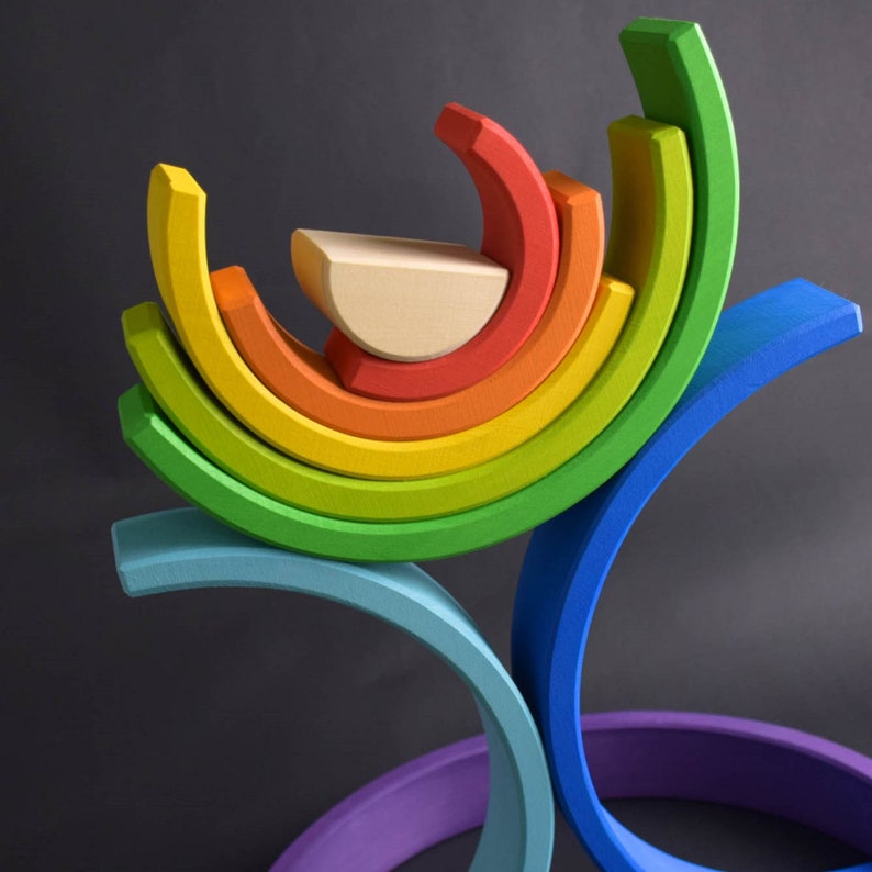Wooden Rainbow Stacking Toy Large 9 Piece Montessori Rainbow - Etsy