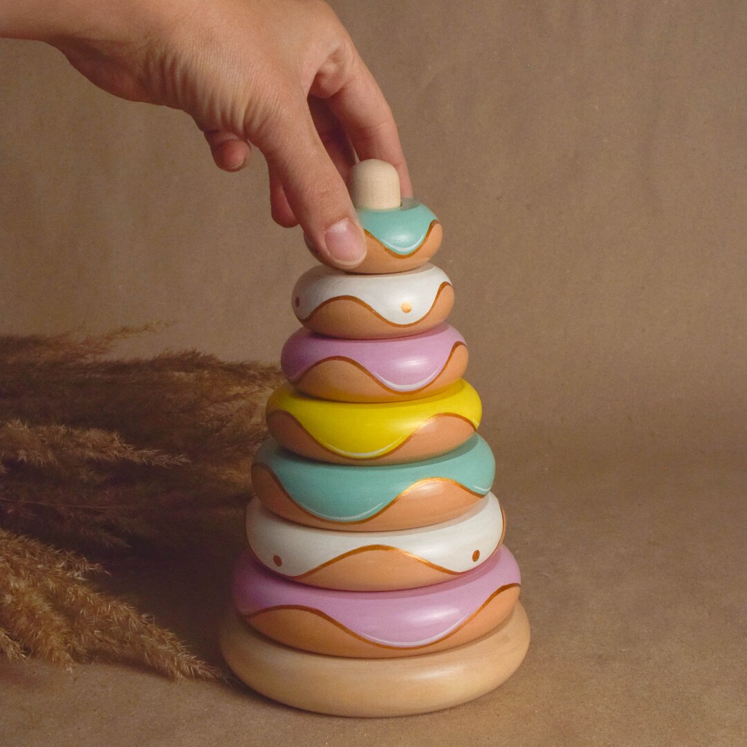 Wooden Stacking Rings Pyramid Donut Unique Baby Gifts for Вoys and ...