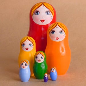 Matryoshka Rainbow Nesting Dolls 7 Pcs, Wooden Babushka, Montessori ...