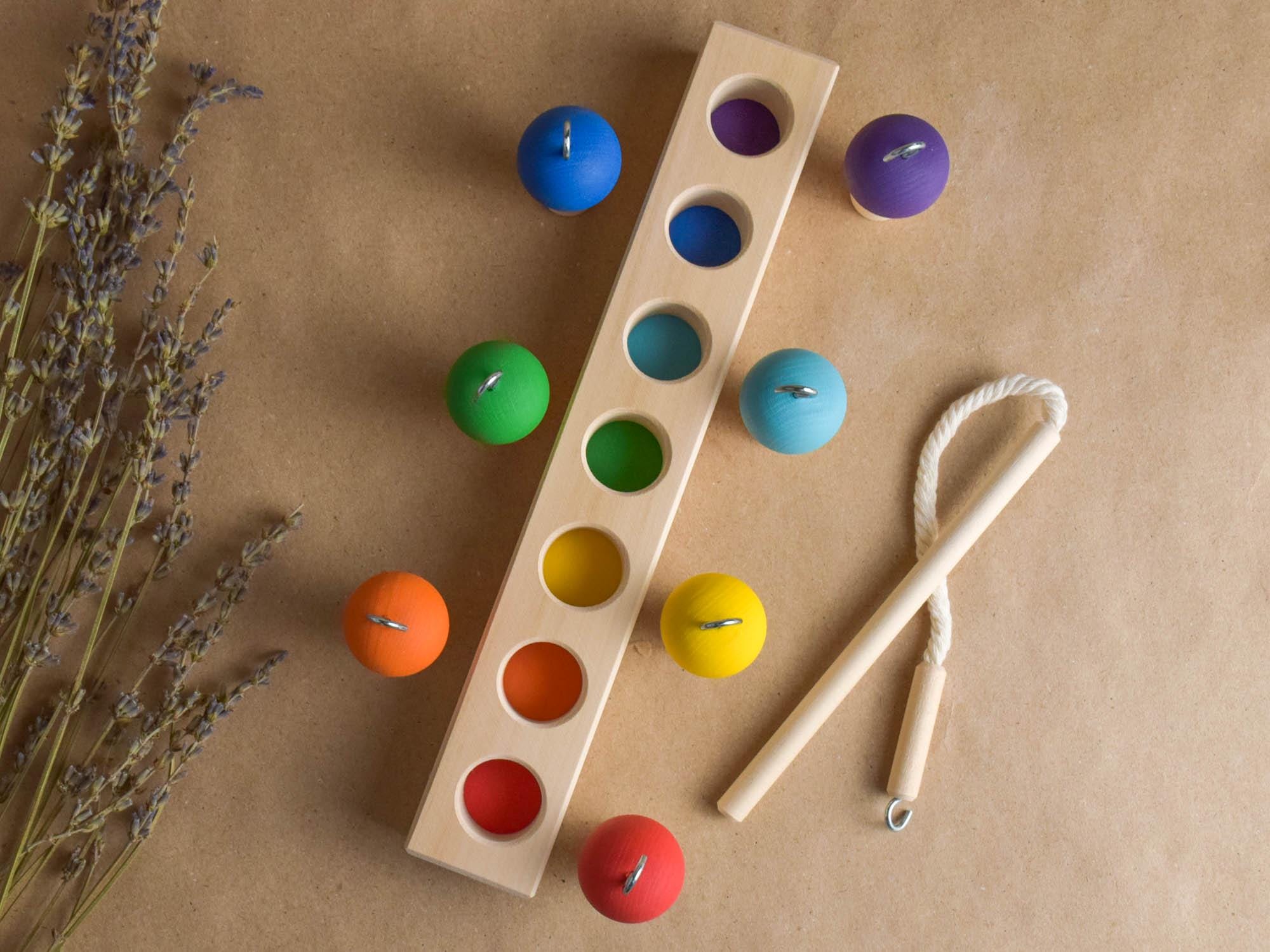 Wooden Balance Color Sorting Toy Mushrooms on Fishing Rod Montessori ...