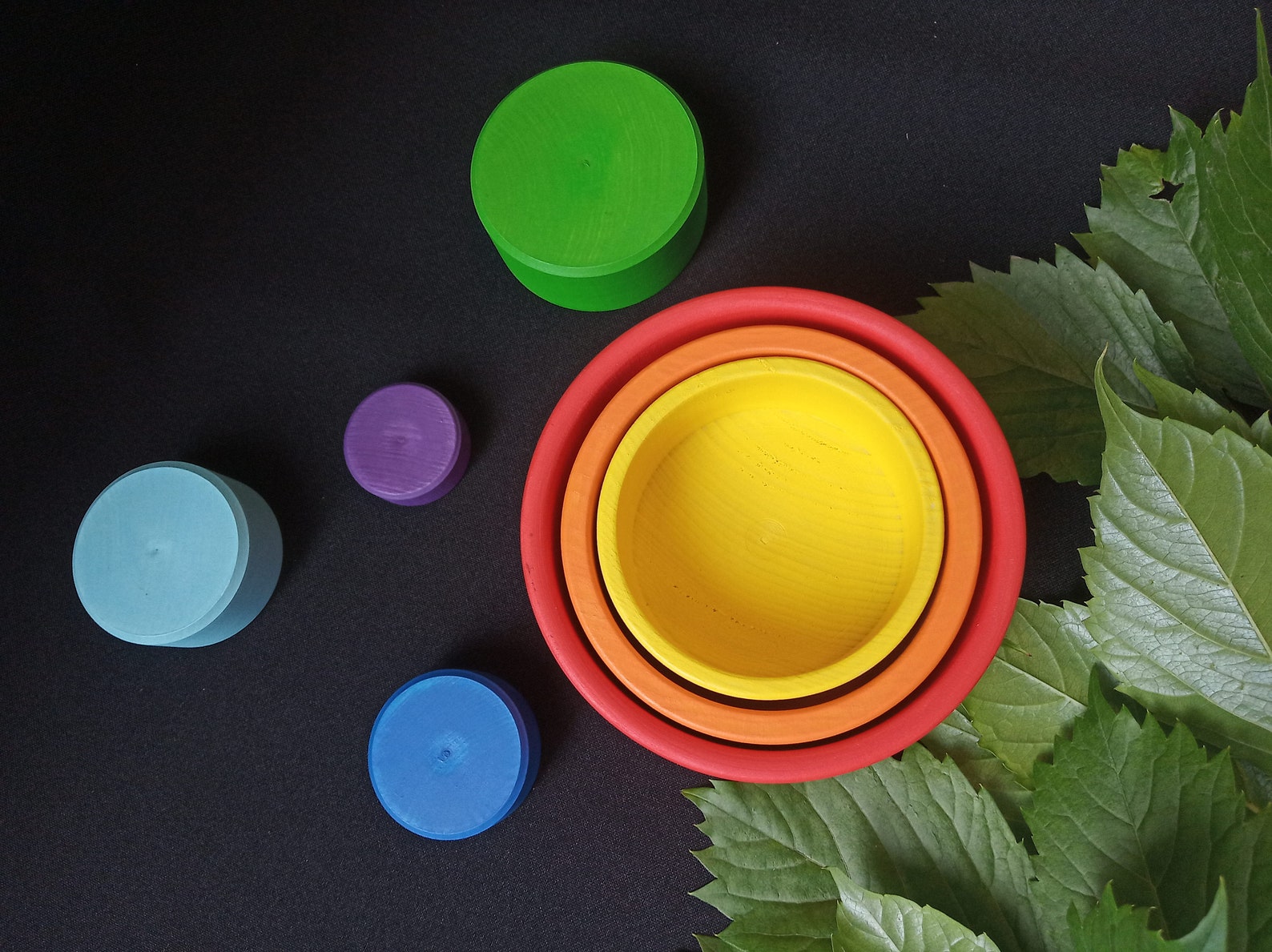 Wooden Nesting Bowls Set Color Sorting Rainbow Rainbow | Etsy