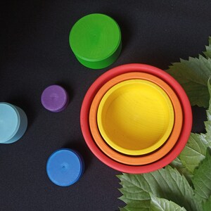 Wooden Nesting Bowls Set Color Sorting Rainbow Rainbow | Etsy