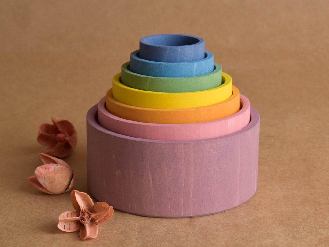 Wooden Stacking Cups Toy Set for Toddlers Montessori Toy Preschool ...